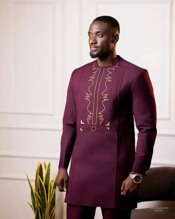 Regal Wine Embroidered Senator Suit - The Kamite Collection